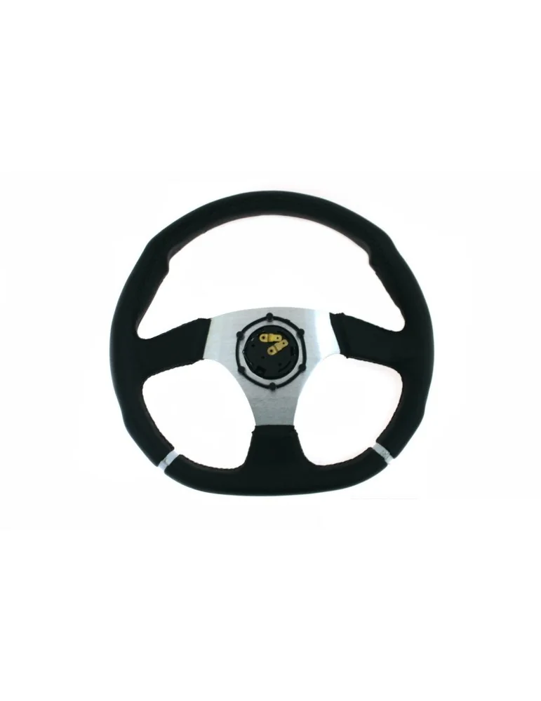 Volant tulipé à méplat simili-Cuir Noir/Acier perforé 350mm