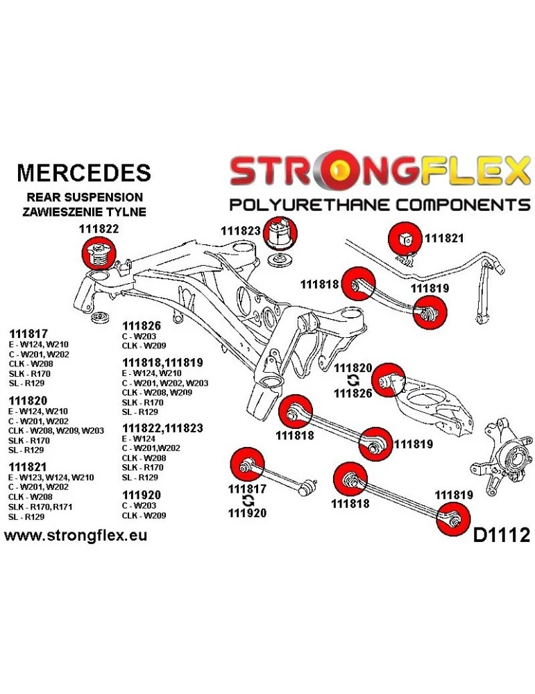 Silent block Polyuréthane kit SPORT Train de Suspension Mercedes CLK ...